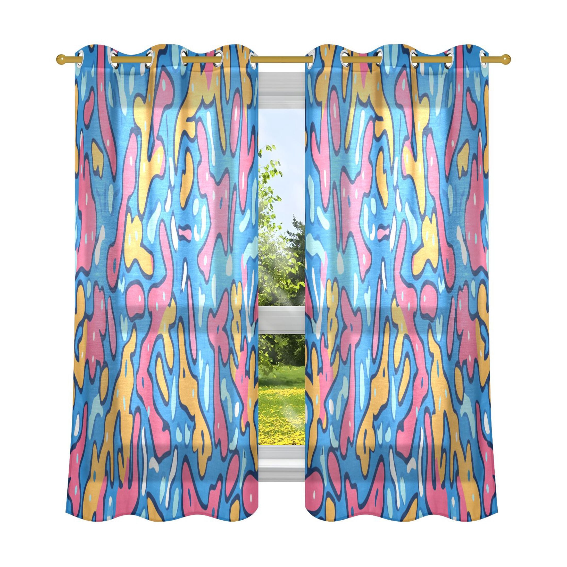 Colorful and Playful Patterns Breathable Sheer Curtains 63x42in Soft ...