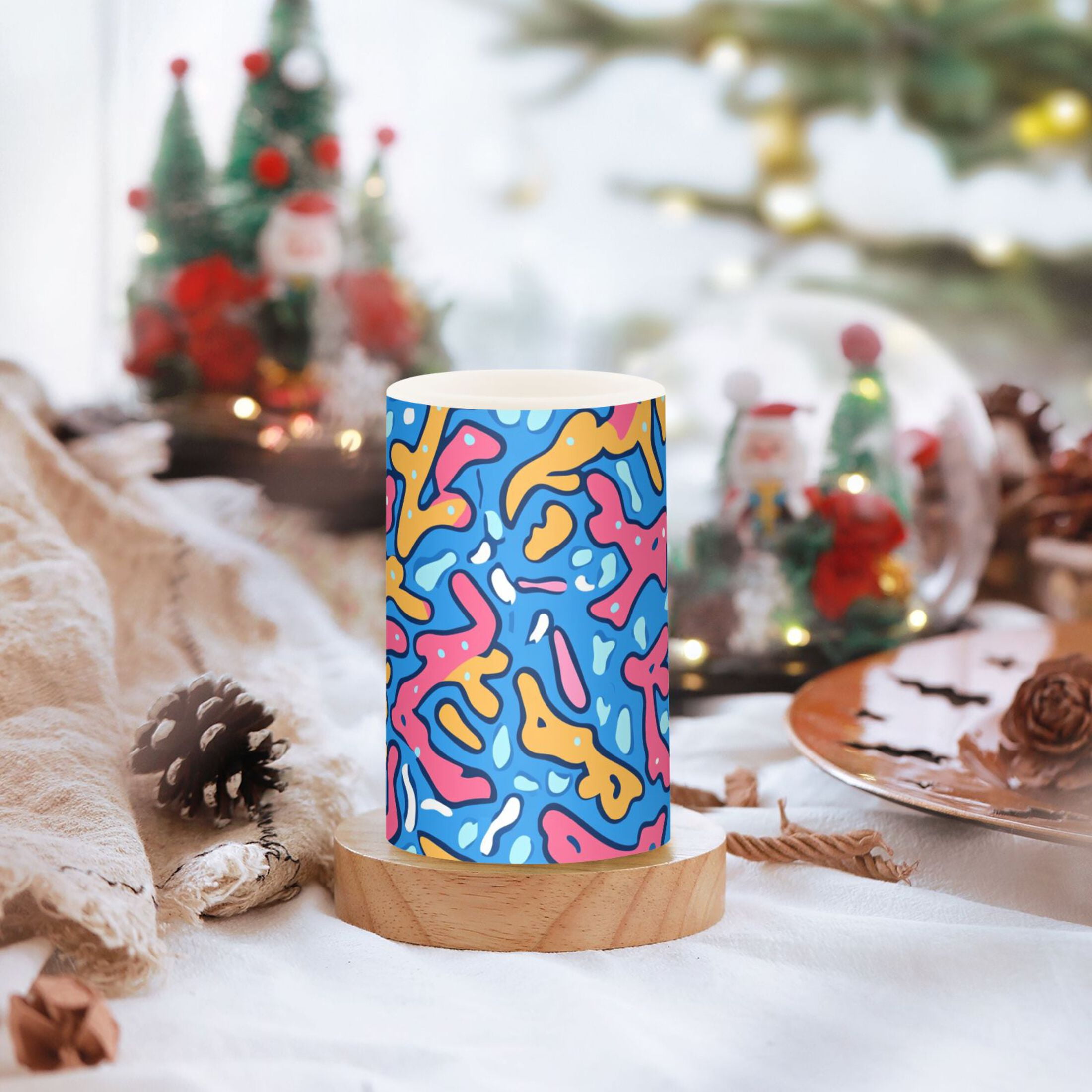 Colorful and Playful Patterns Set of 2 Flameless LED Candles Remote and ...