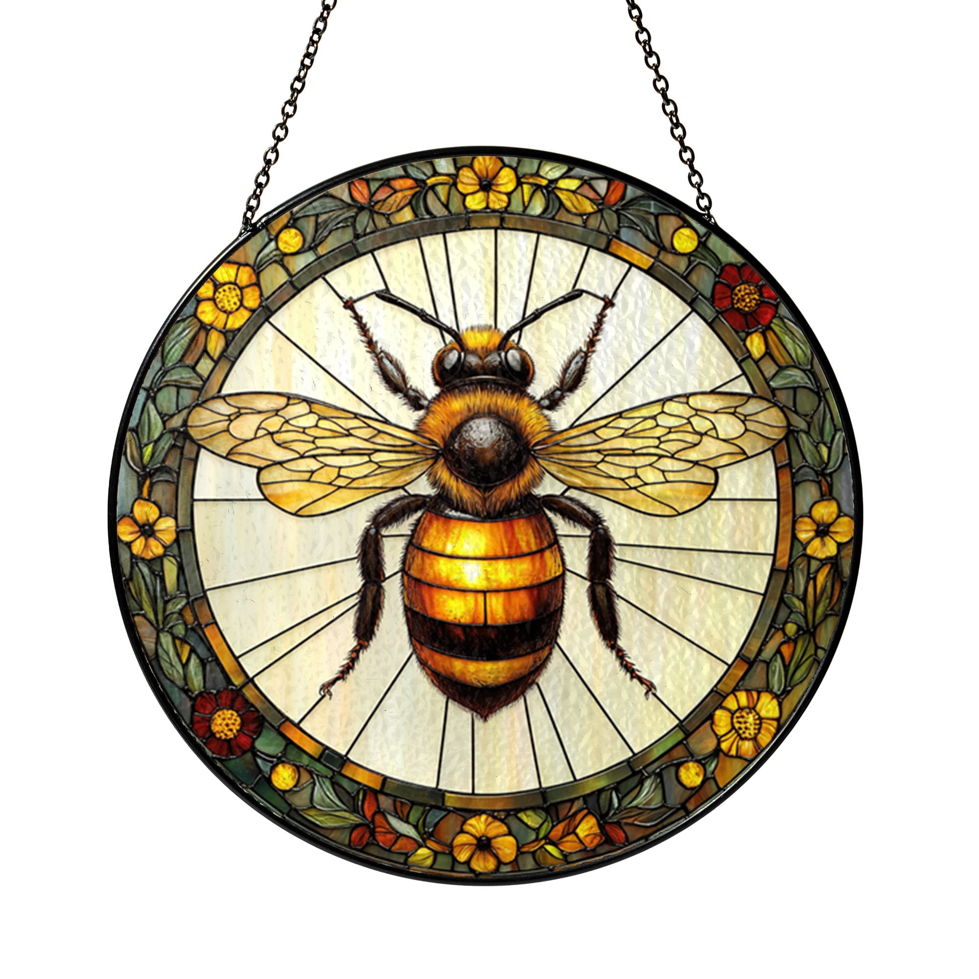 Colorful bee stained glass style suncatcher, vibrant honeybee window ...