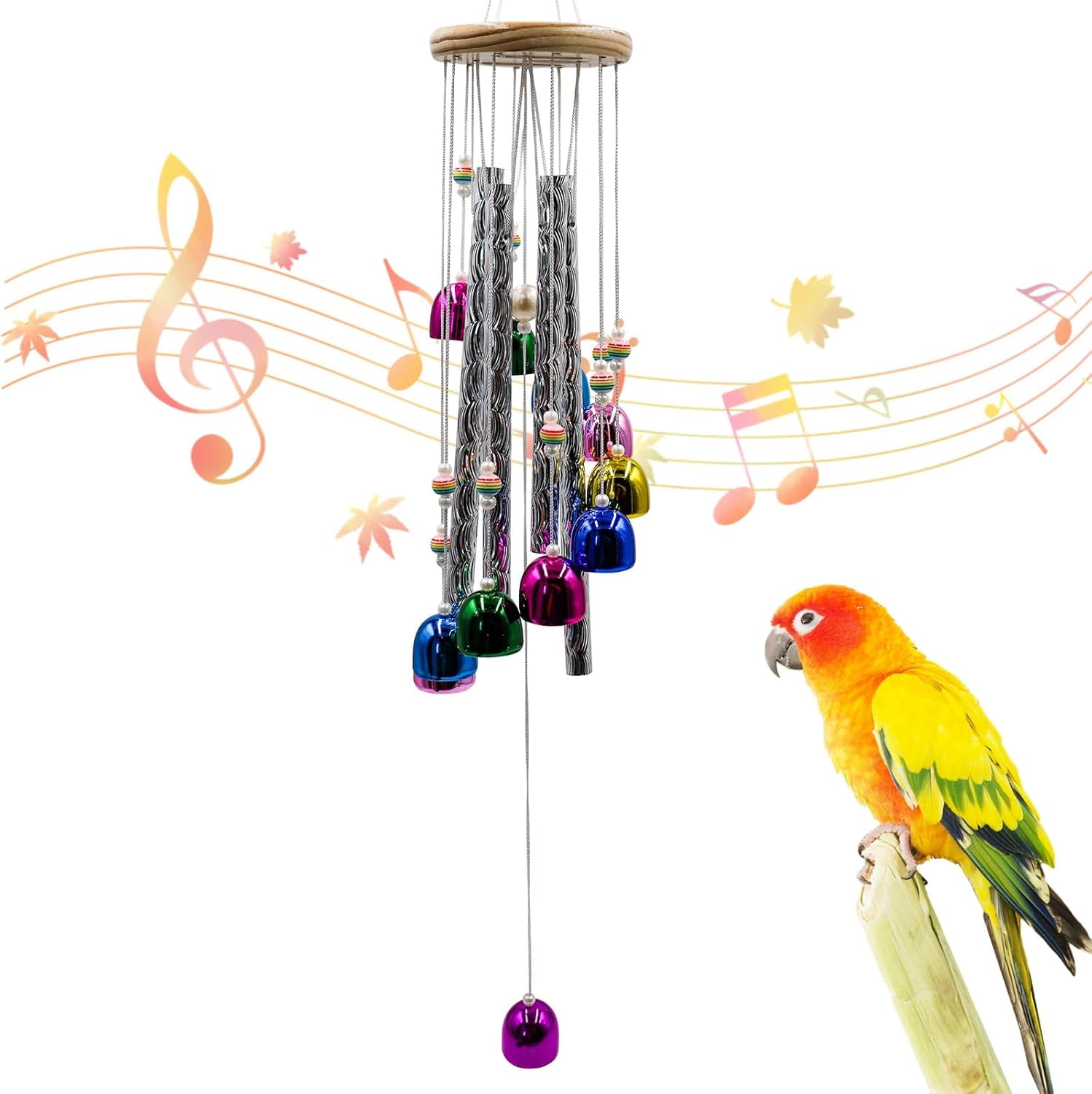 Colorful bell and shining stick parrot toys, bird cage wind chimes for ...