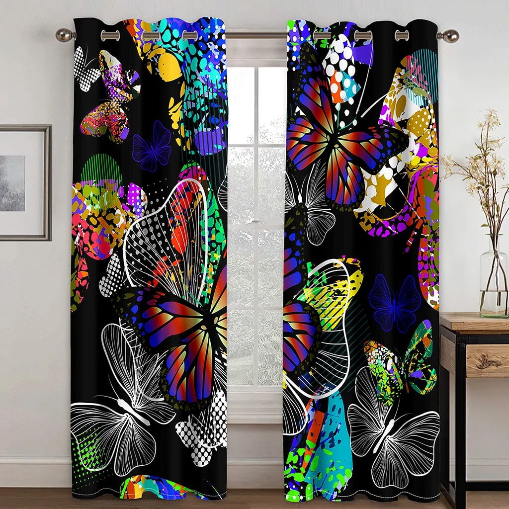 Colorful butterfly pattern 3D printing digital printing curtain living ...