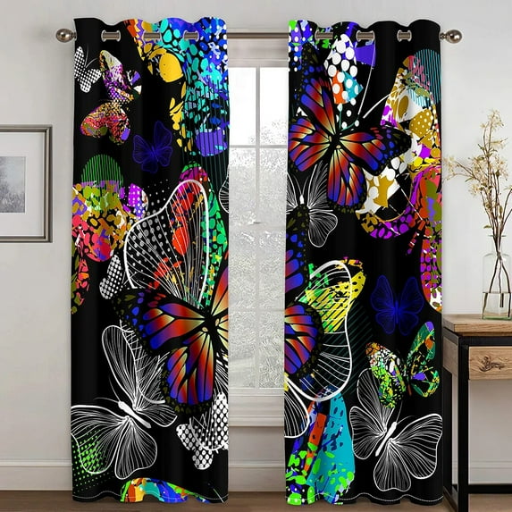 Colorful butterfly pattern 3D printing digital printing curtain living ...