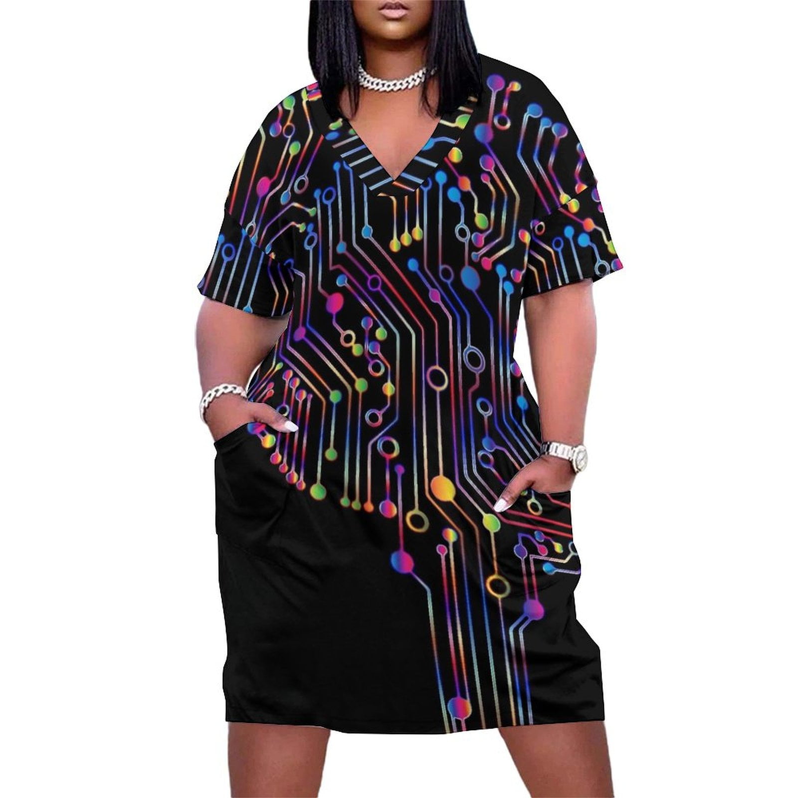 Colorful circuit digital computer brain Loose Pocket Dress dress summer ...