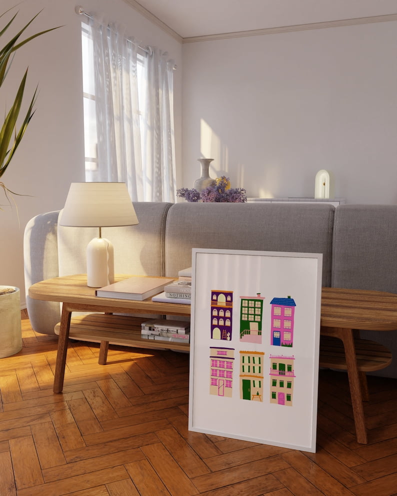 Colorful city homes brownstones vibrant urban architecture charming ...