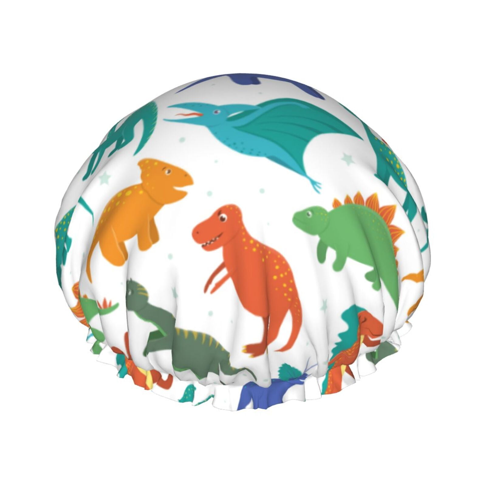 Colorful dinosaur print Shower Cap, Reusable Bath Hair Hat for all Hair ...