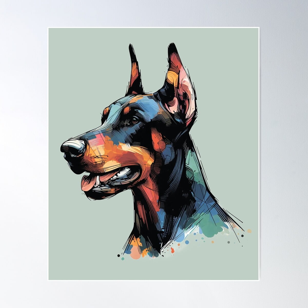 Colorful dog. Dog breed. Doberman. Poster, 12x18 UNFRAMED - Walmart.com