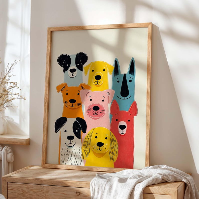 Colorful dog prints for children's rooms, modern dog art for kids ...