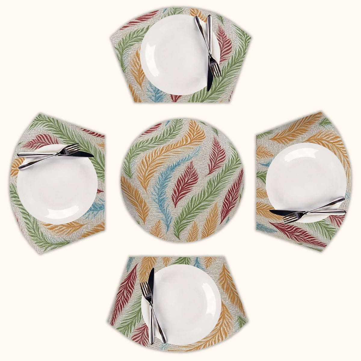 Colorful feather fabric design Round Table Placemats Set Of 5 Wedge ...