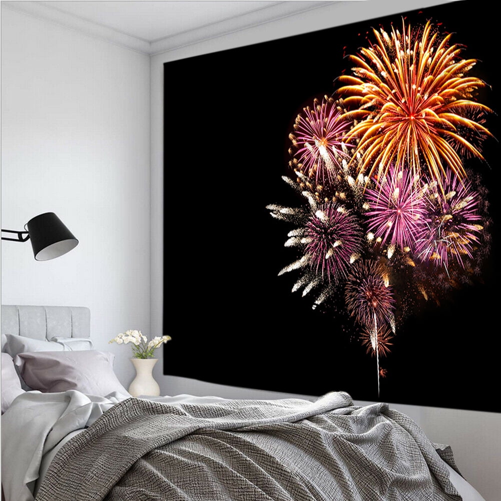Colorful fireworks flame printing black background tapestry bedroom ...