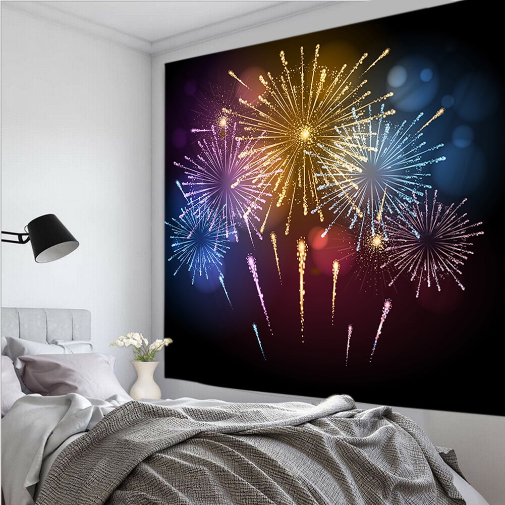 Colorful fireworks flame printing black background tapestry bedroom ...