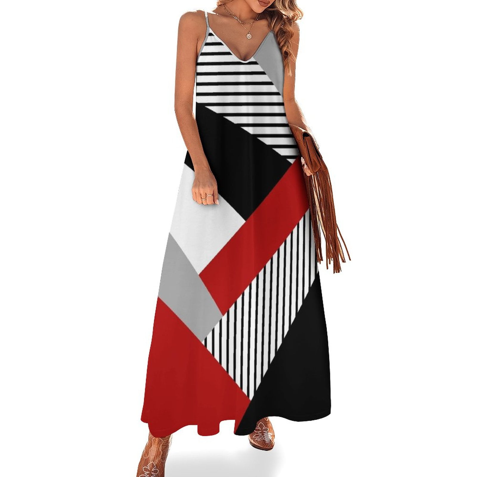 Colorful geometry Sleeveless Dress evening dress ladies luxury dresses ...