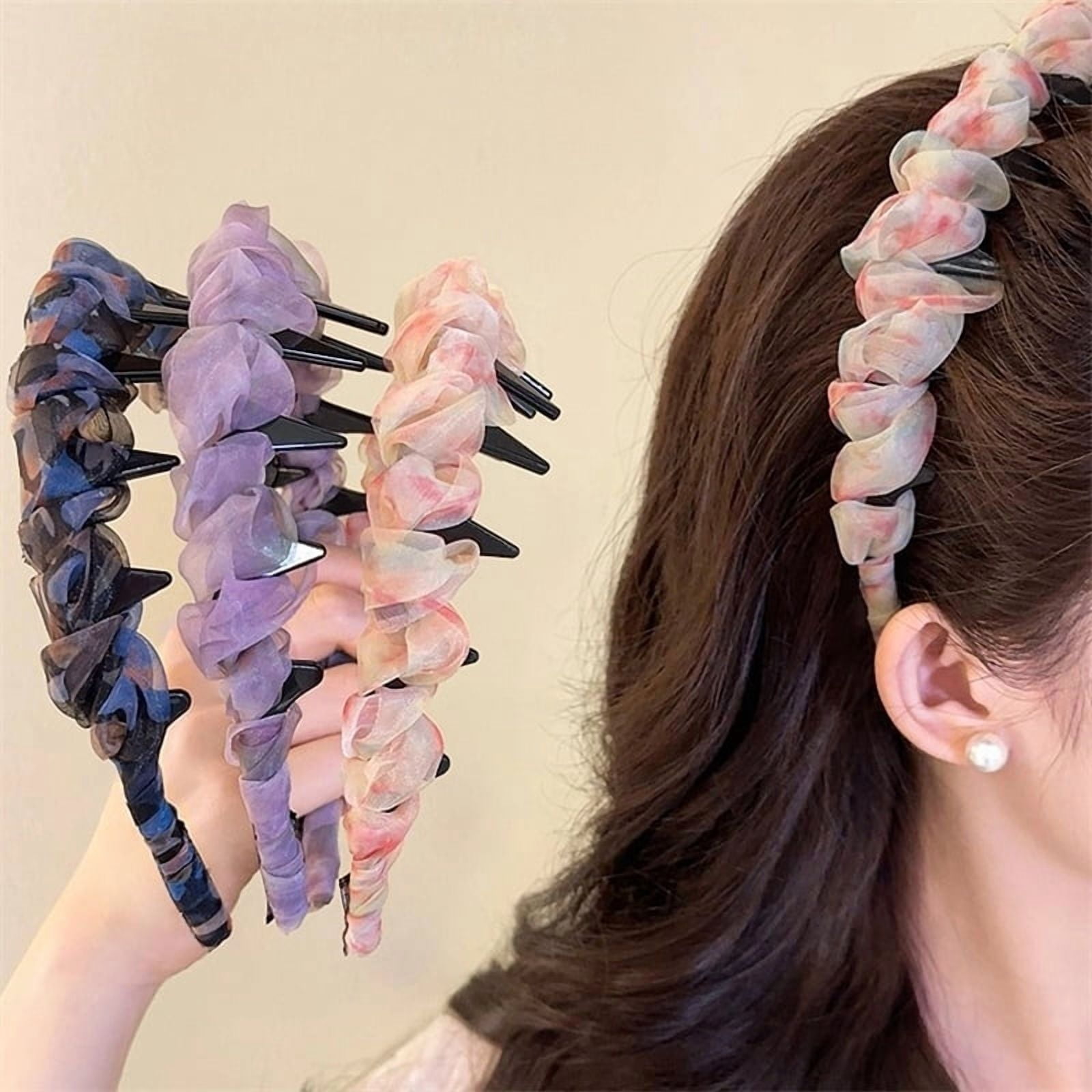 Colorful gradient super fairy pleated mesh wave headband for women in ...