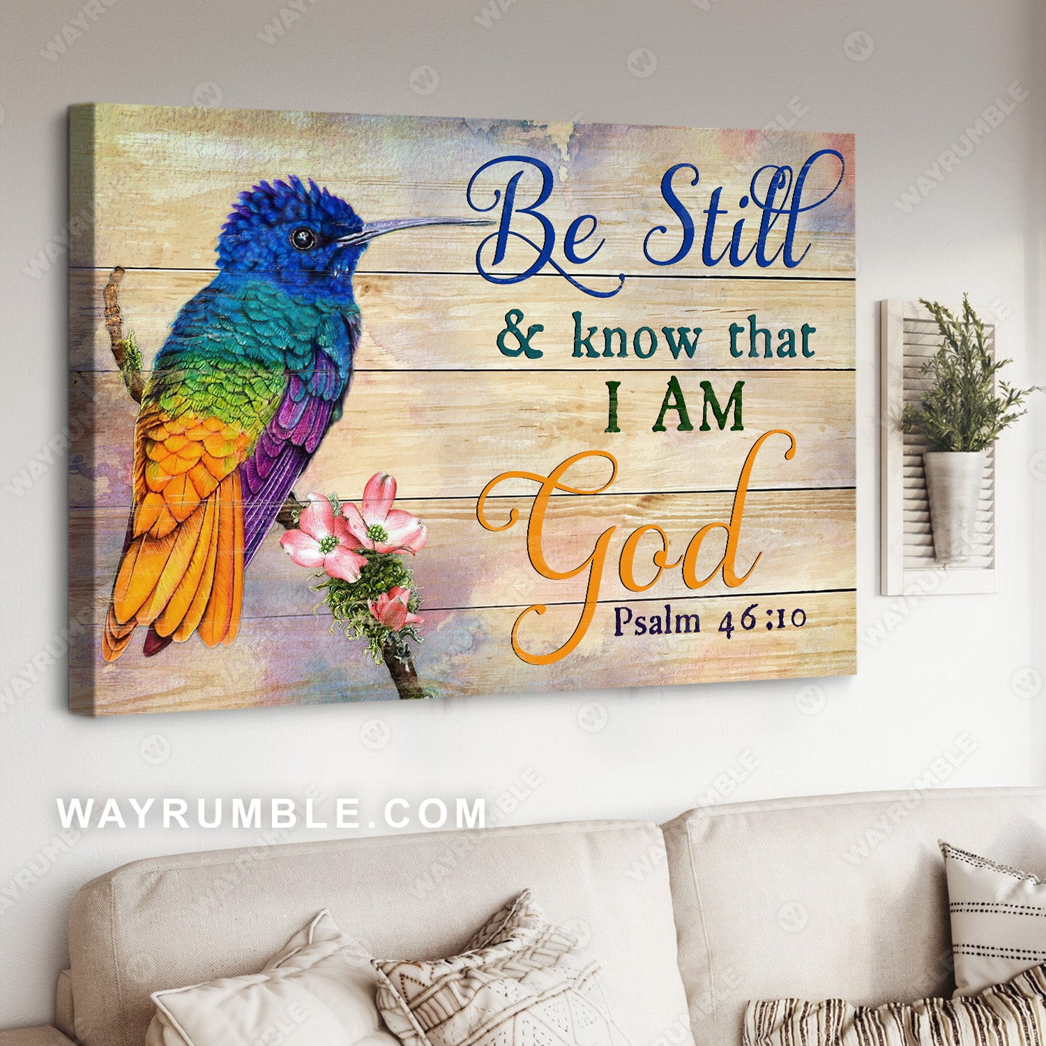 Colorful hummingbird, Pink flower, Be still and know that I am God ...