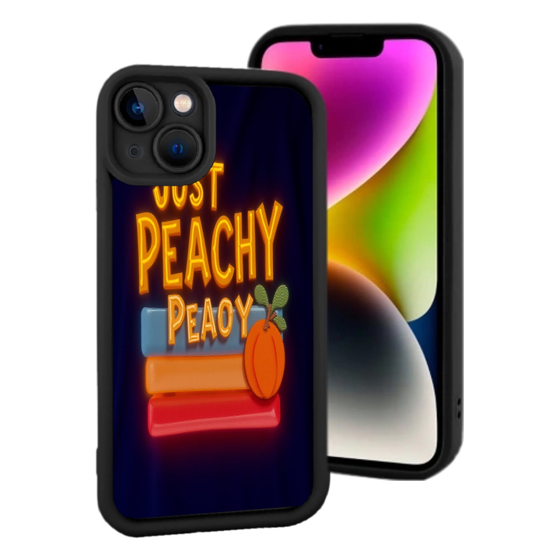 Colorful iPhone 15 Case - " JUST PEACHY PEAOY " Design with Bright ...