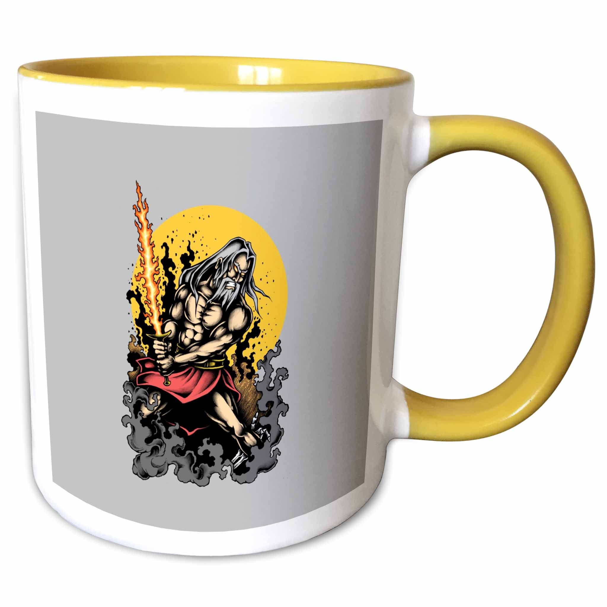 Colorful image of an old warrior with a burning sword in hands 11oz Two ...