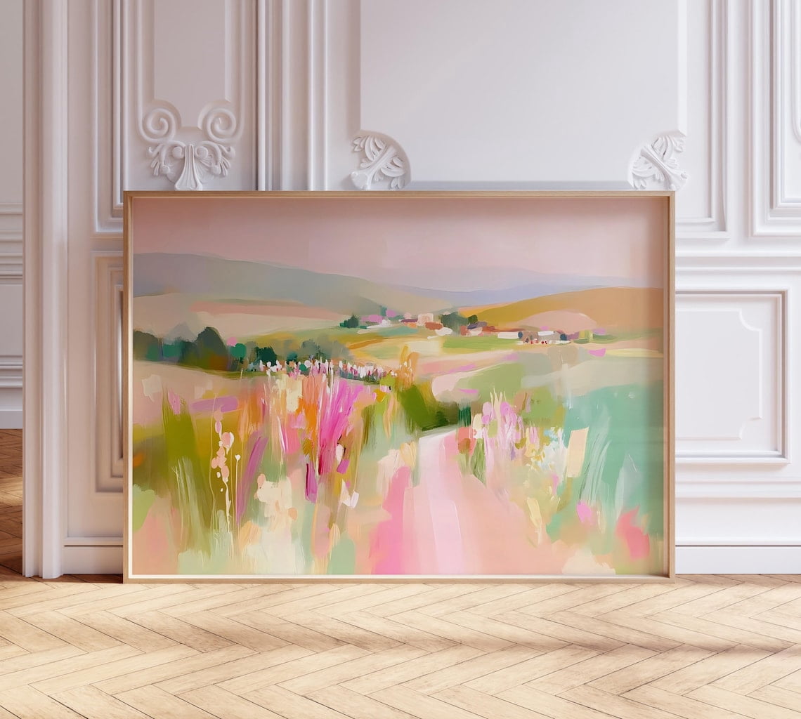 Colorful landscape Poster vibrant farm abstract scenery nature brush ...