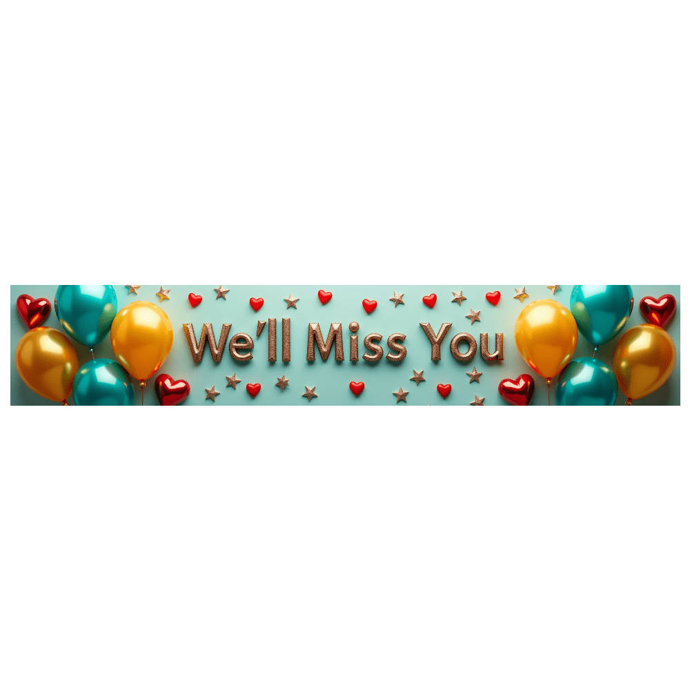 Colorful We ll Miss You Banner with Balloons Stars and Flowers ...