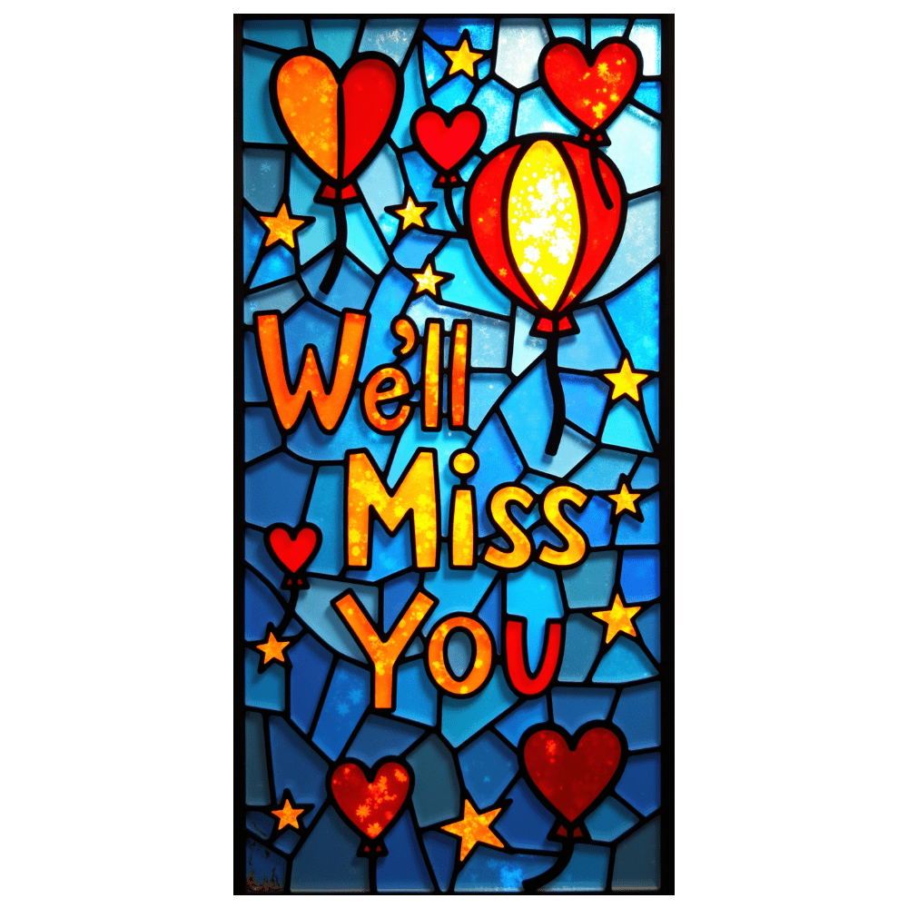 Colorful We ll Miss You Banner with Balloons Stars and Flowers ...