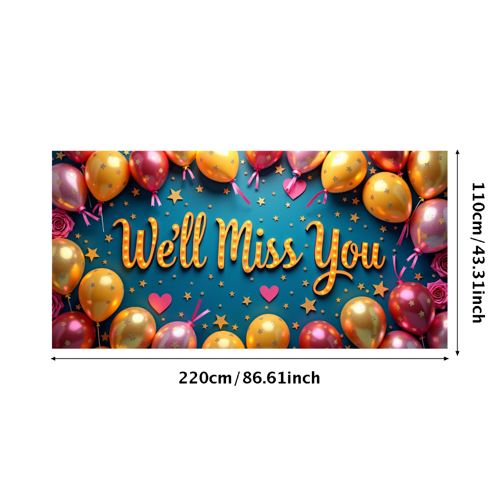 Colorful We ll Miss You Banner with Balloons Stars and Flowers ...