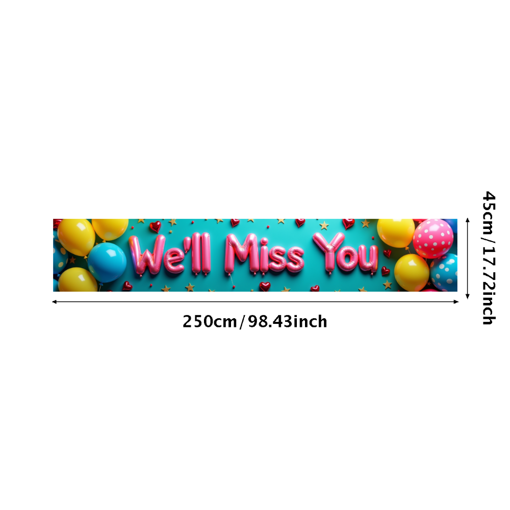 Colorful We ll Miss You Banner with Balloons Stars and Flowers ...