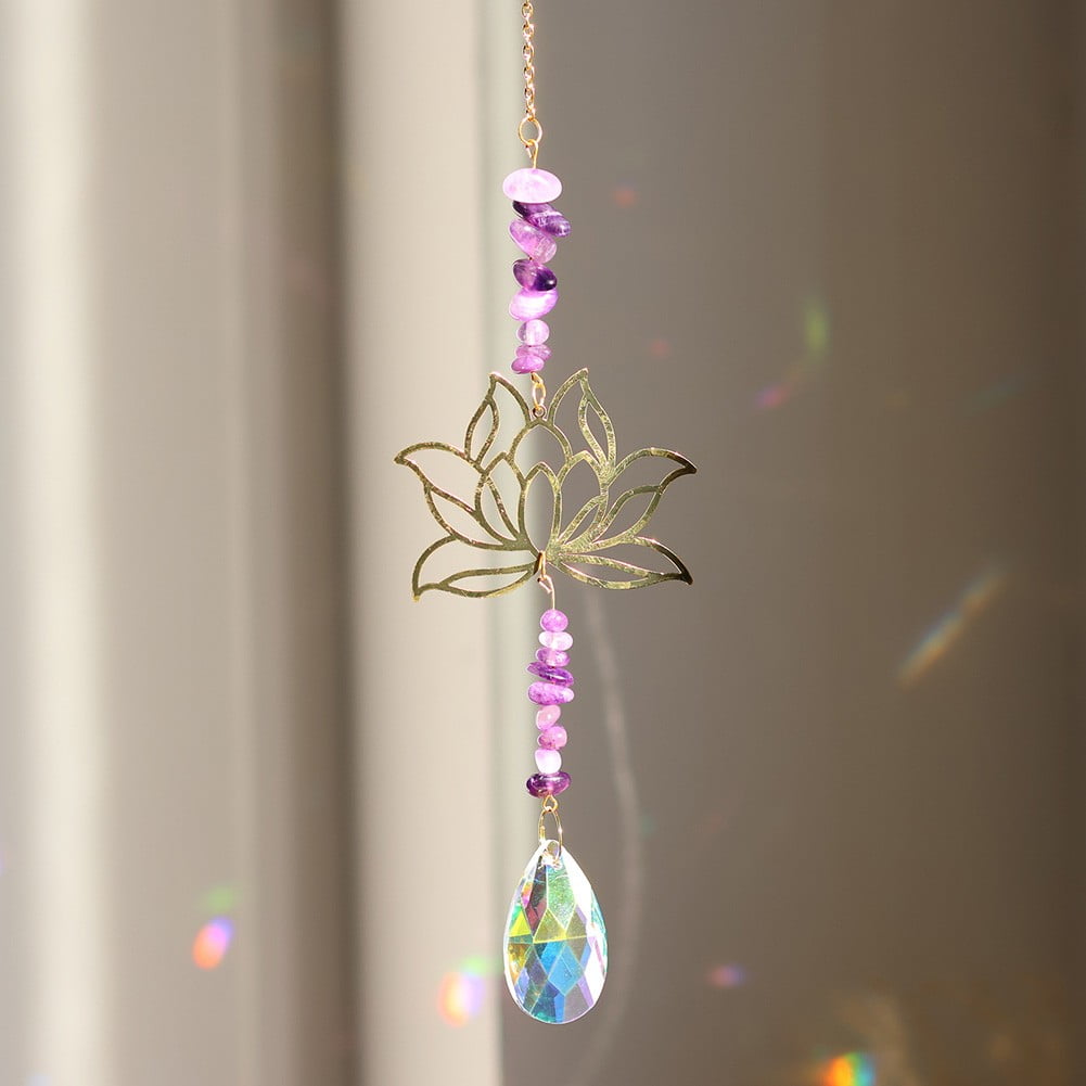 Colorful lotus crystal wind chime hanging pendant forhome garden ...