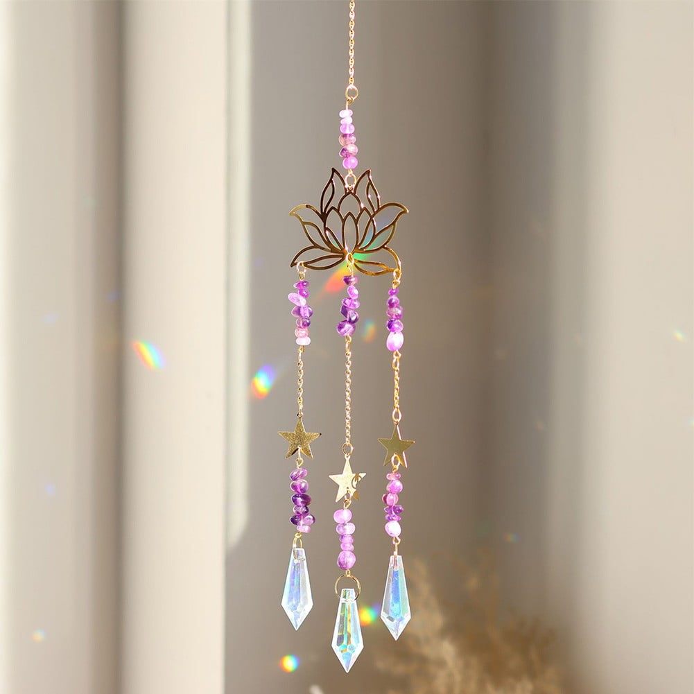 Colorful lotus crystal wind chime hanging pendant forhome garden ...