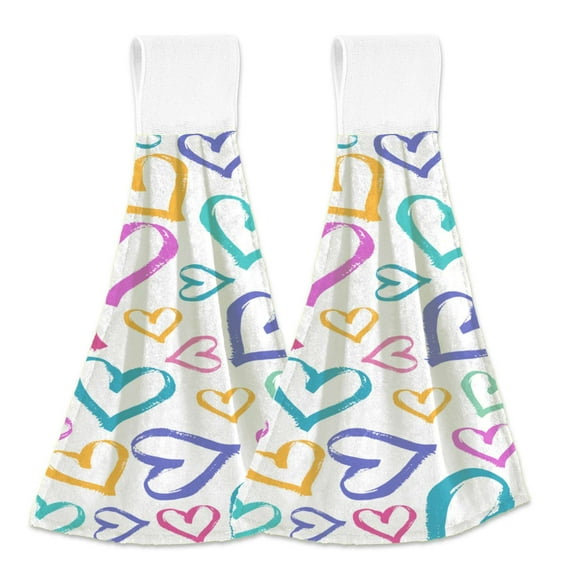 Colorful love heart pattern Hanging Kitchen Hand Towels Sets with Loop ...