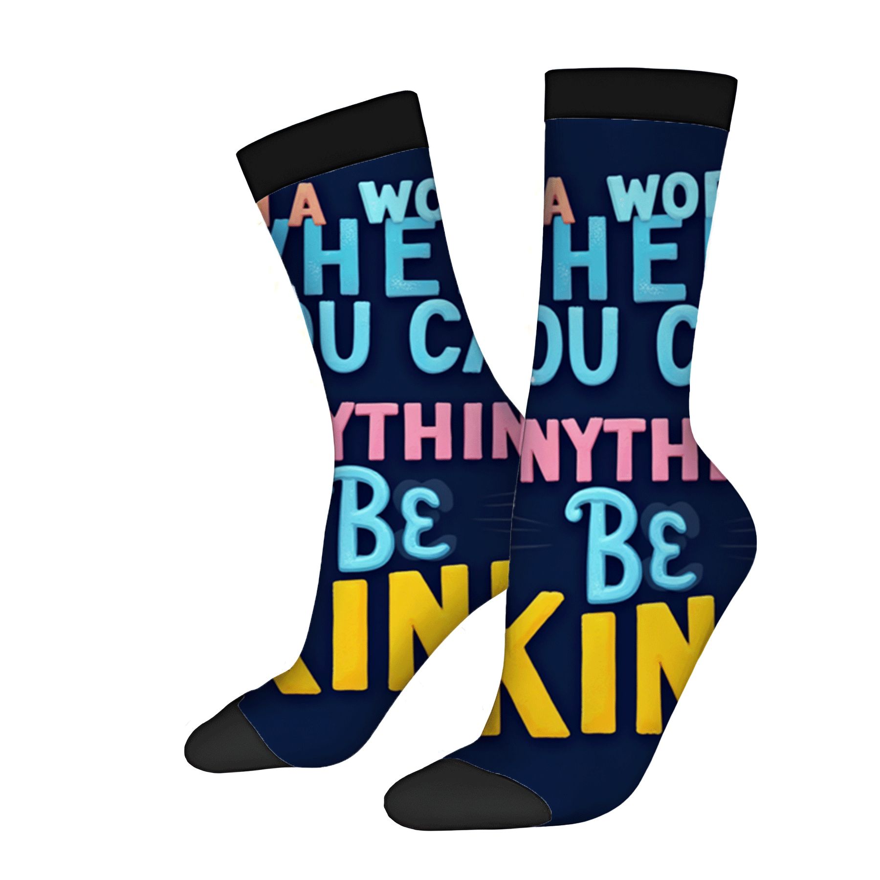 Colorful motivational socks featuring a vibrant design with the quote ...