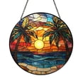 Colorful mountain flower stained glass suncatcher, sunset window decor ...