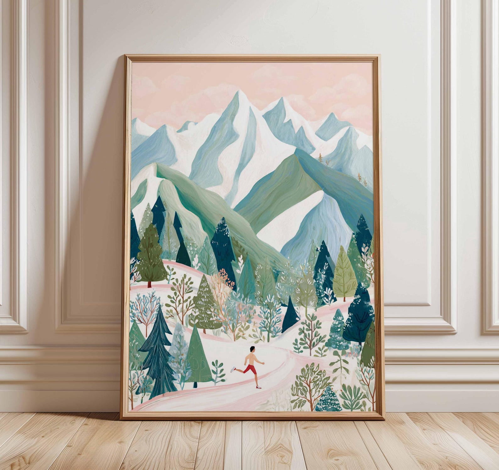 Colorful mountain forest running landscape poster nature trail ...