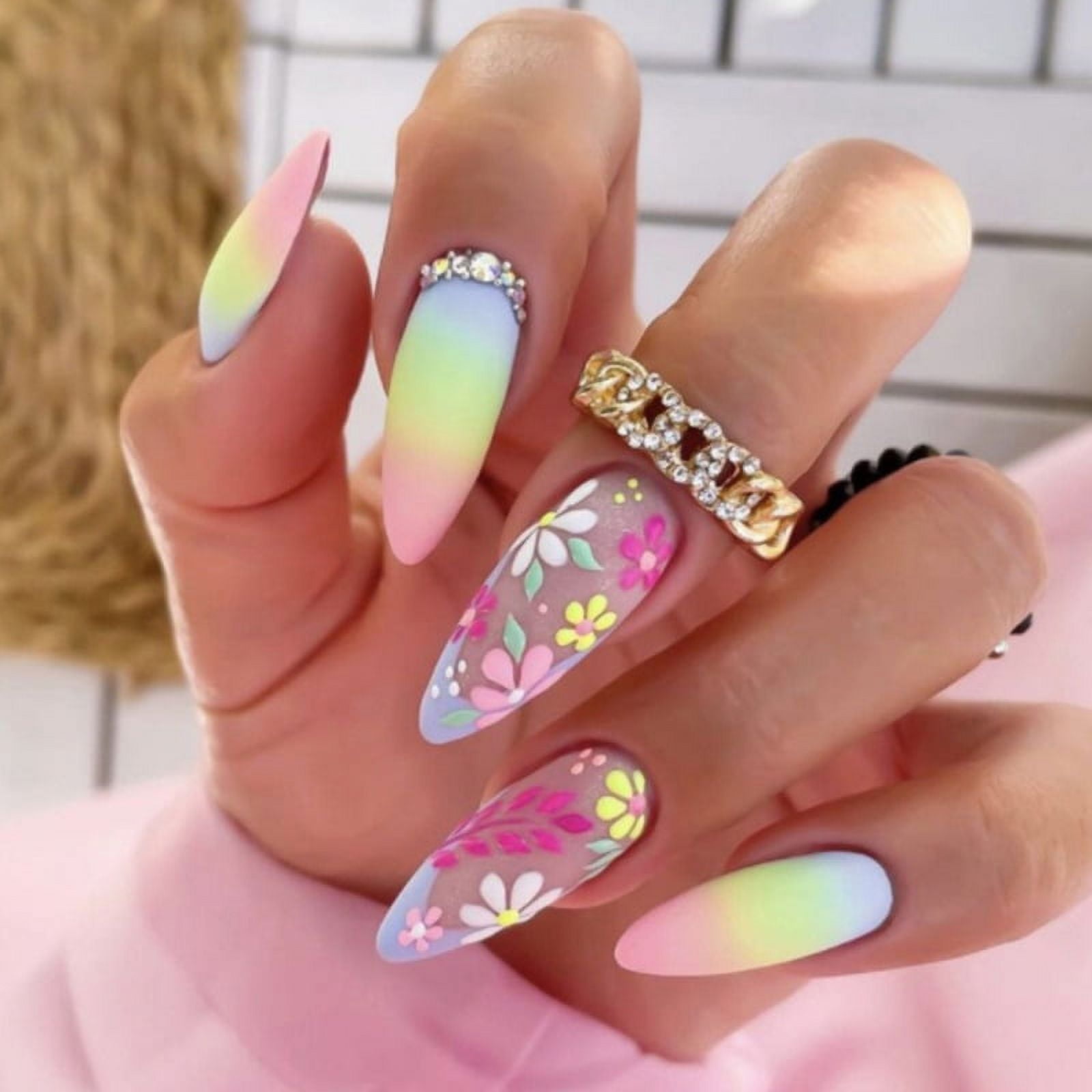 Colorful nail patches, almond water drop nails, finished light luxury ...