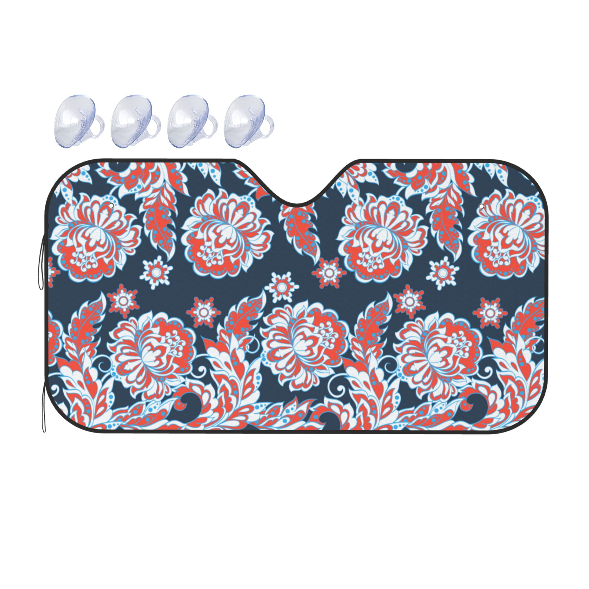 Colorful peony pattern on dark blue background 1-Piece Car Front Window ...