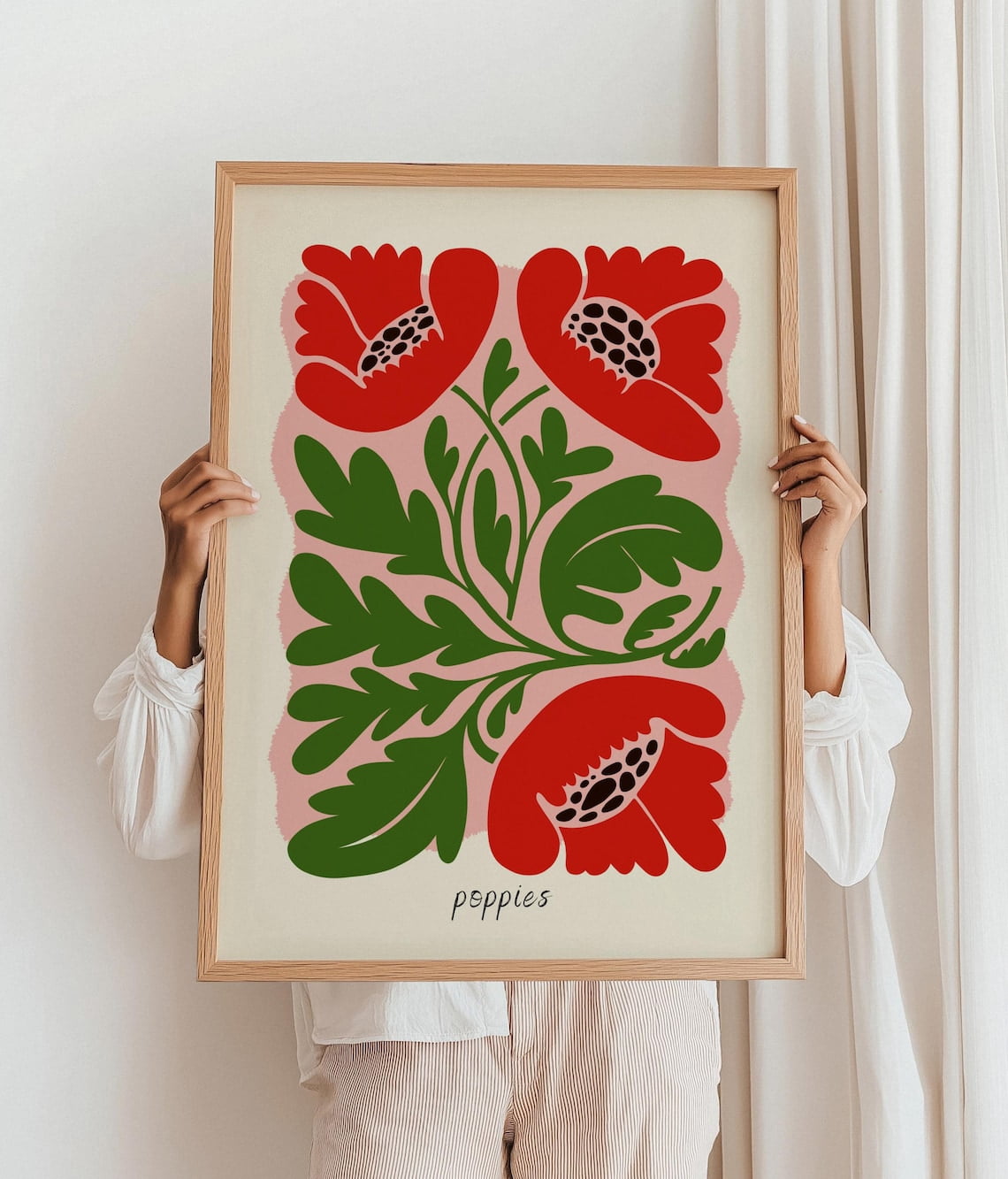 Colorful poppies art Red Poster retro floral wall maximalist botanical ...