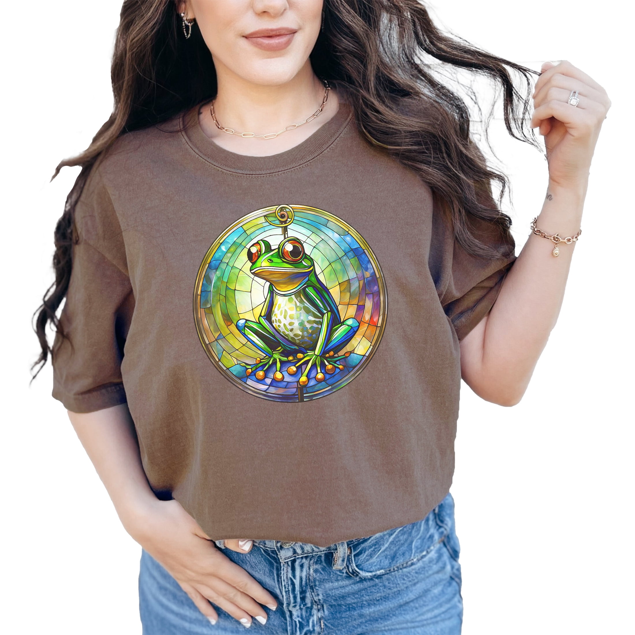Colorful stained glass frog art, vibrant frog t-shirt, nature inspired ...