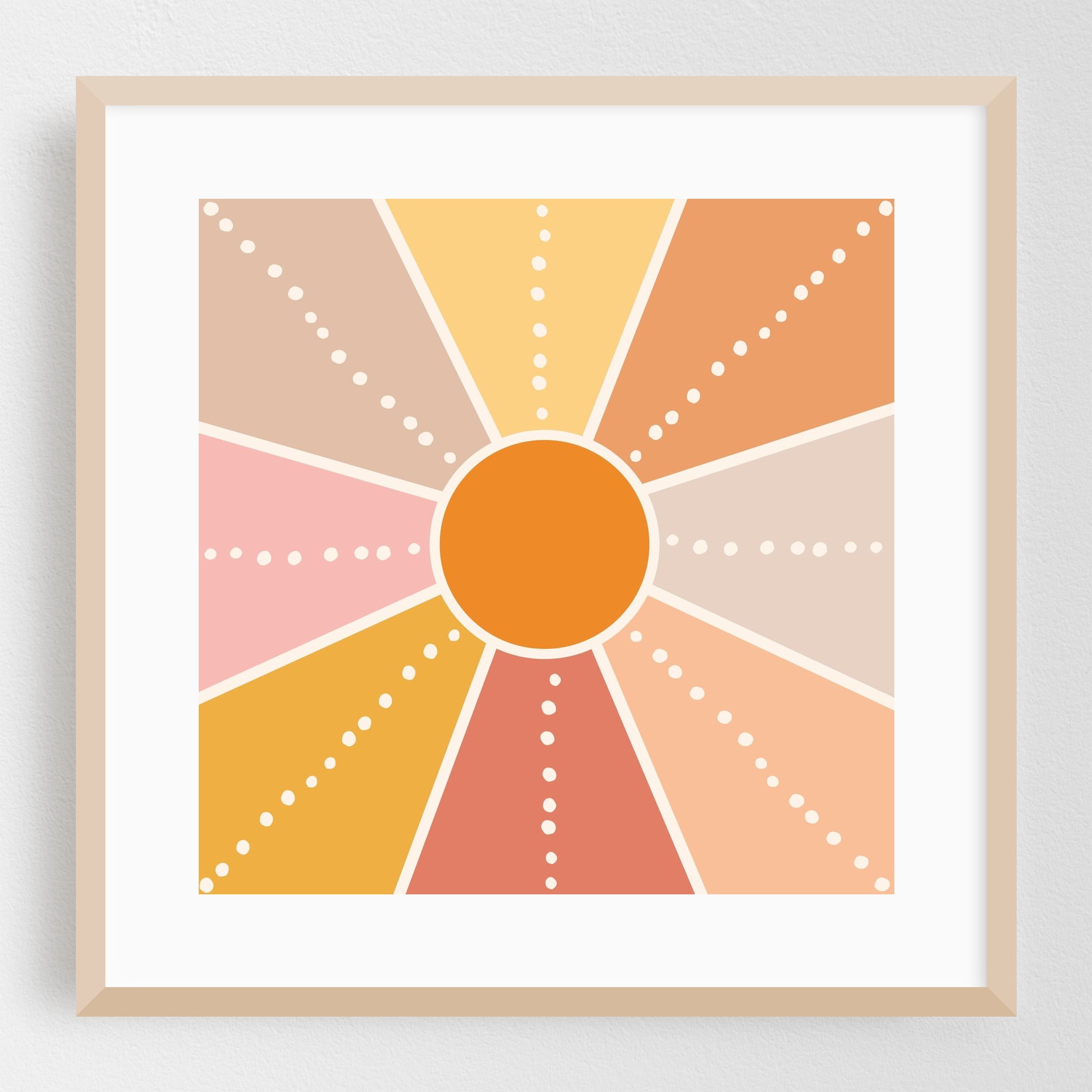 Colorful sun rays with pearls - Illustration Oak Framed Wall Art Print ...