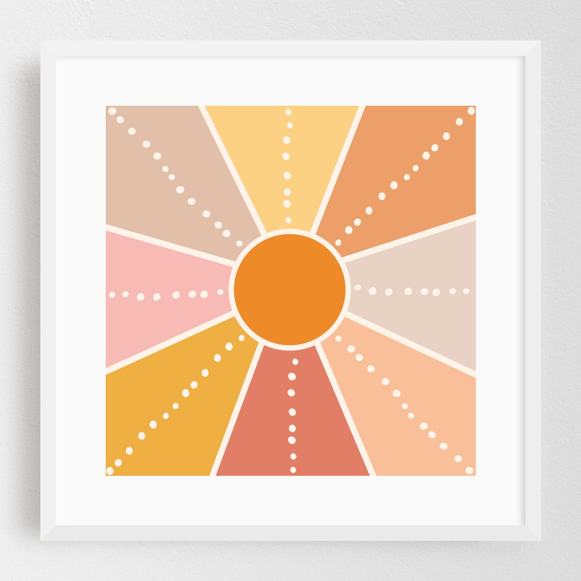 Colorful sun rays with pearls - Illustration White Framed Wall Art ...