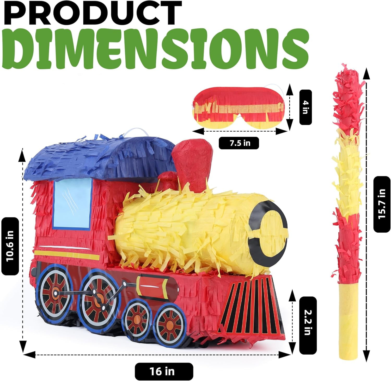 Colorful train shaped Pinata set, including the main train and flame ...