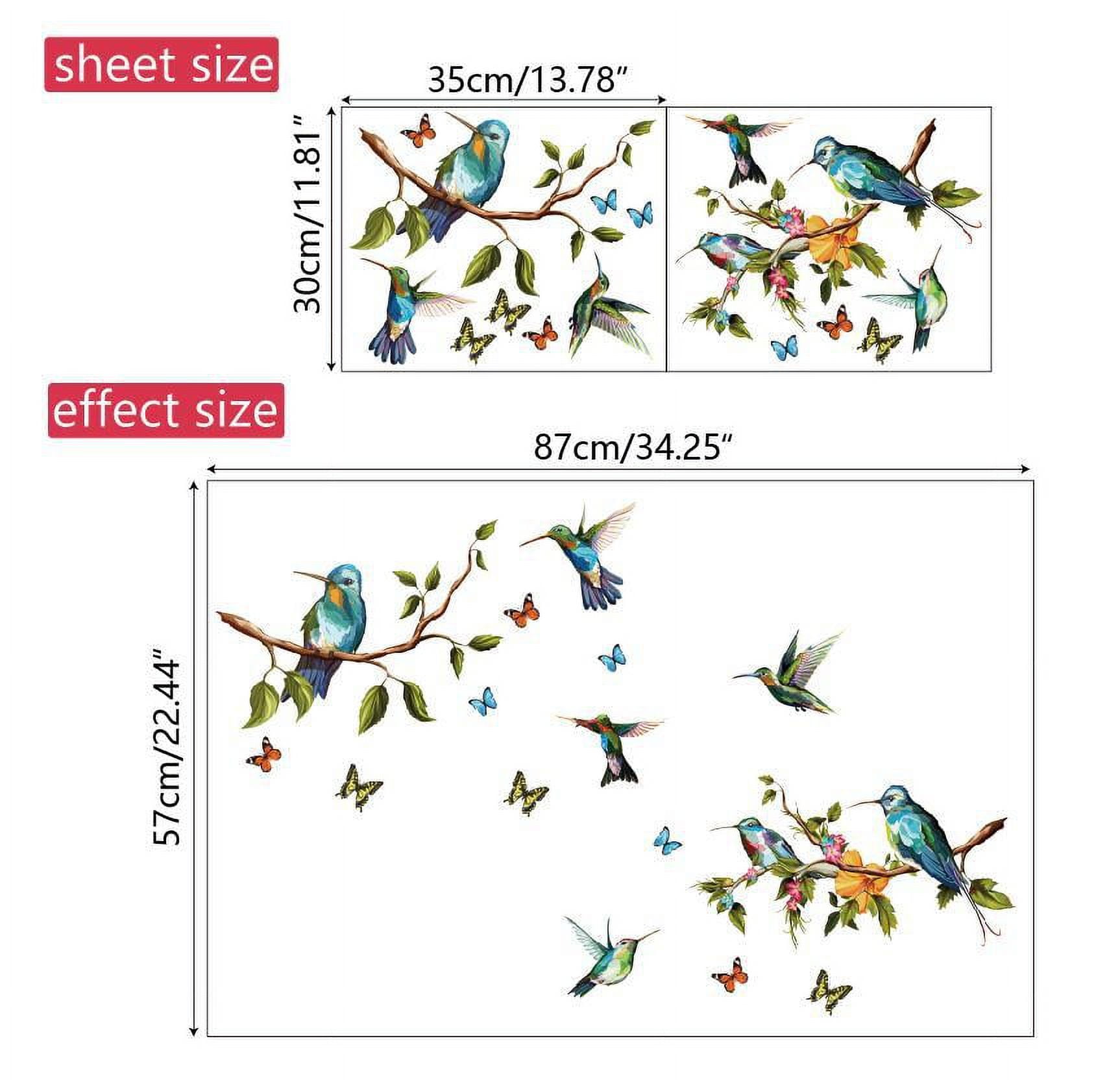 Colorful twig birds hummingbird flowers Wall Decal Wall Sticker Wall ...