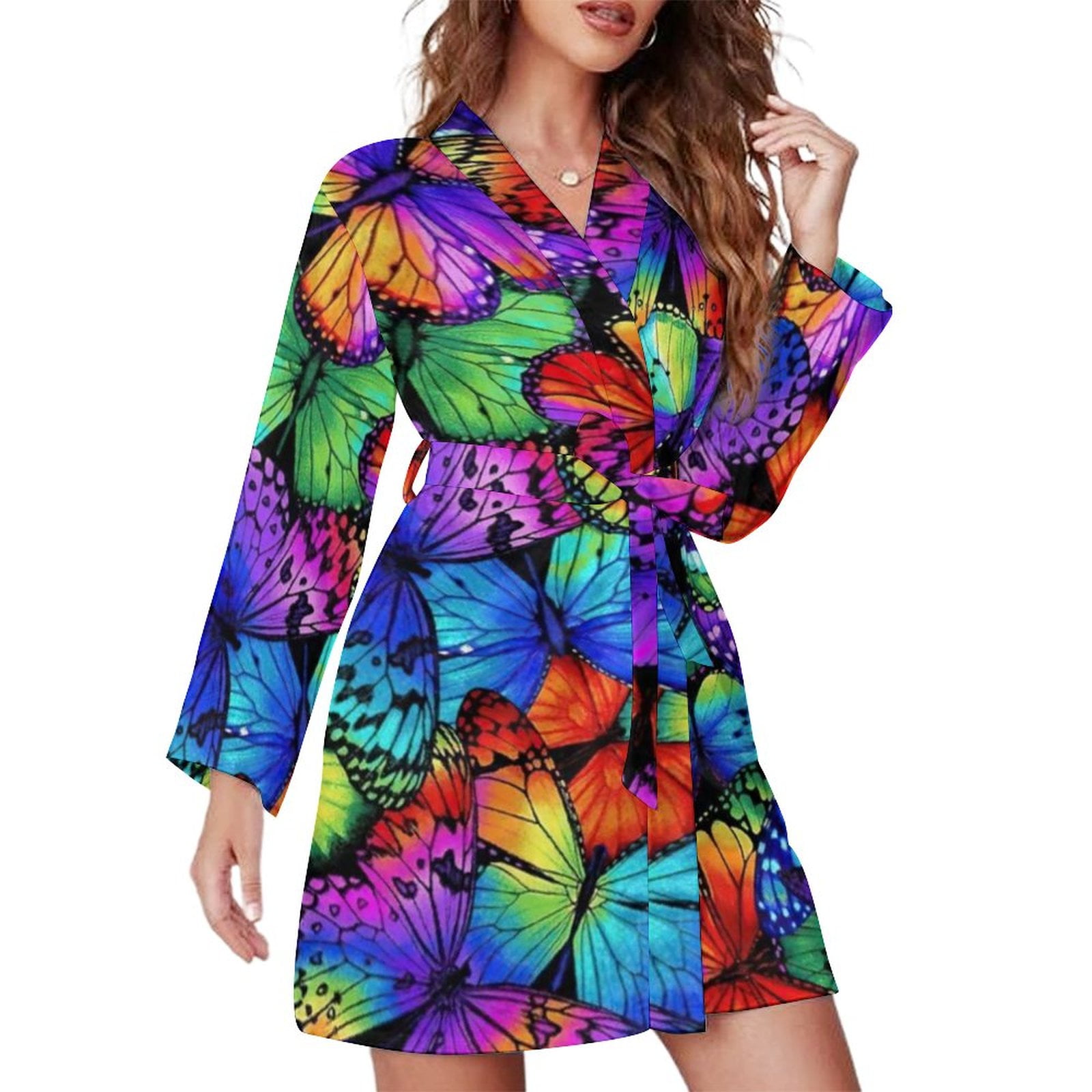 Colorfull Butterfly Pajama Robe V Neck Lots of Pretty Butterflies Dress ...