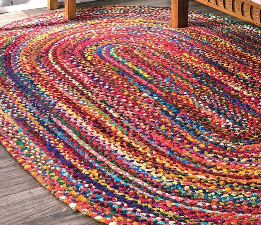 Colorfull HandCrafted Chindi Cotton Rug, Unique Oval Design, various ...