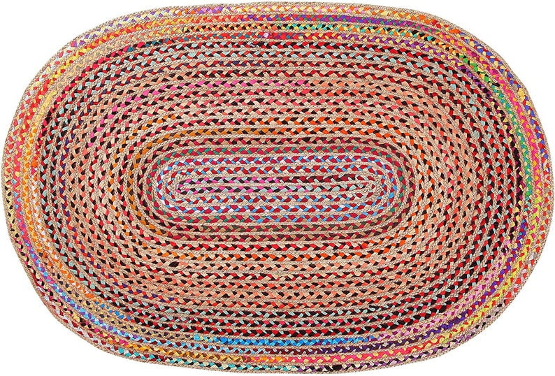 Colorfull Handmade Indian Chindi Cotton Carpet, Oval Design, various ...