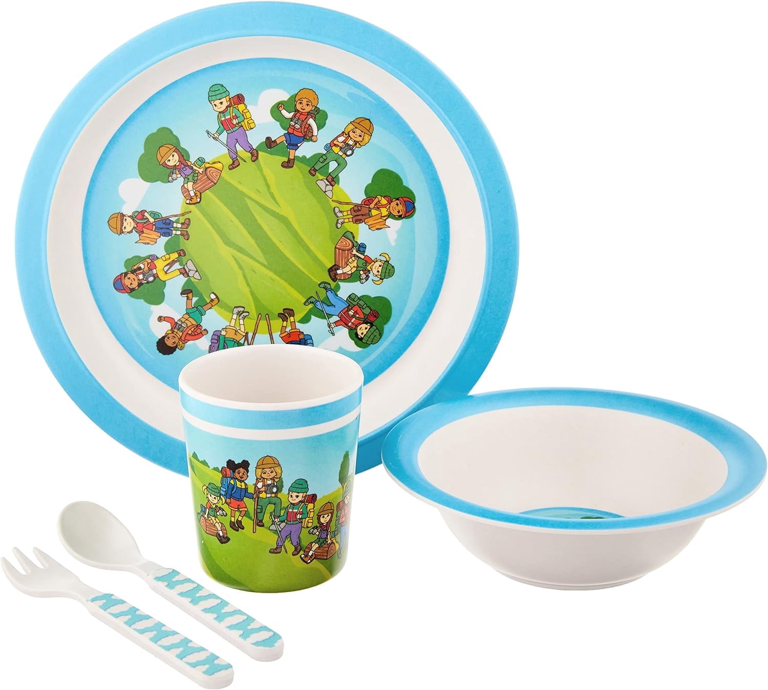 Colorfull Plates® 5 Piece Kids Dinnerware Set, Hiking & Camping Themed ...