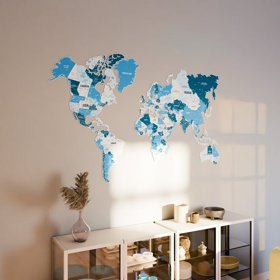 Colorfull Worlds 3D Metal World Map Wall Decor for Travelers, Navy S ...