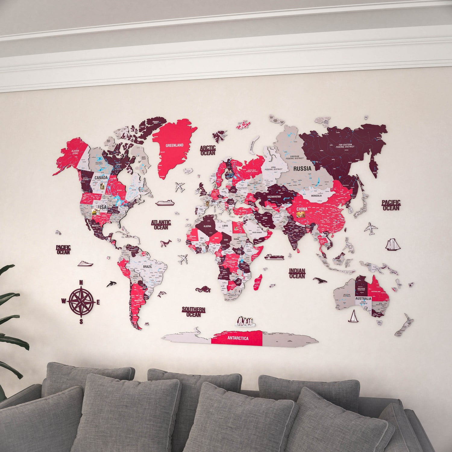 ColorfullWorlds 3D Wooden World Map Wall Art Large Wood Wall Decor ...