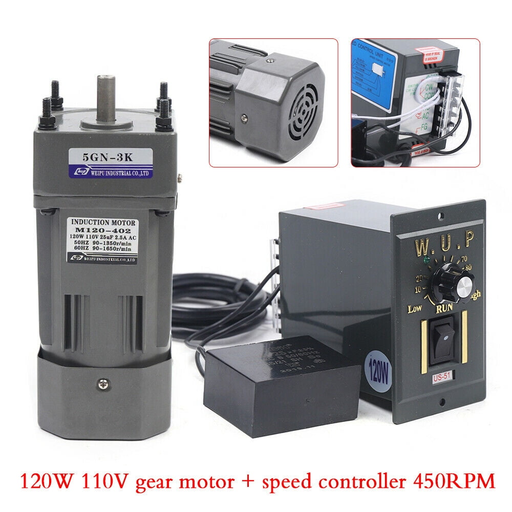 Colorfullrain 110VAC Electric Gear Motor 450RPM Reversible High Torque ...