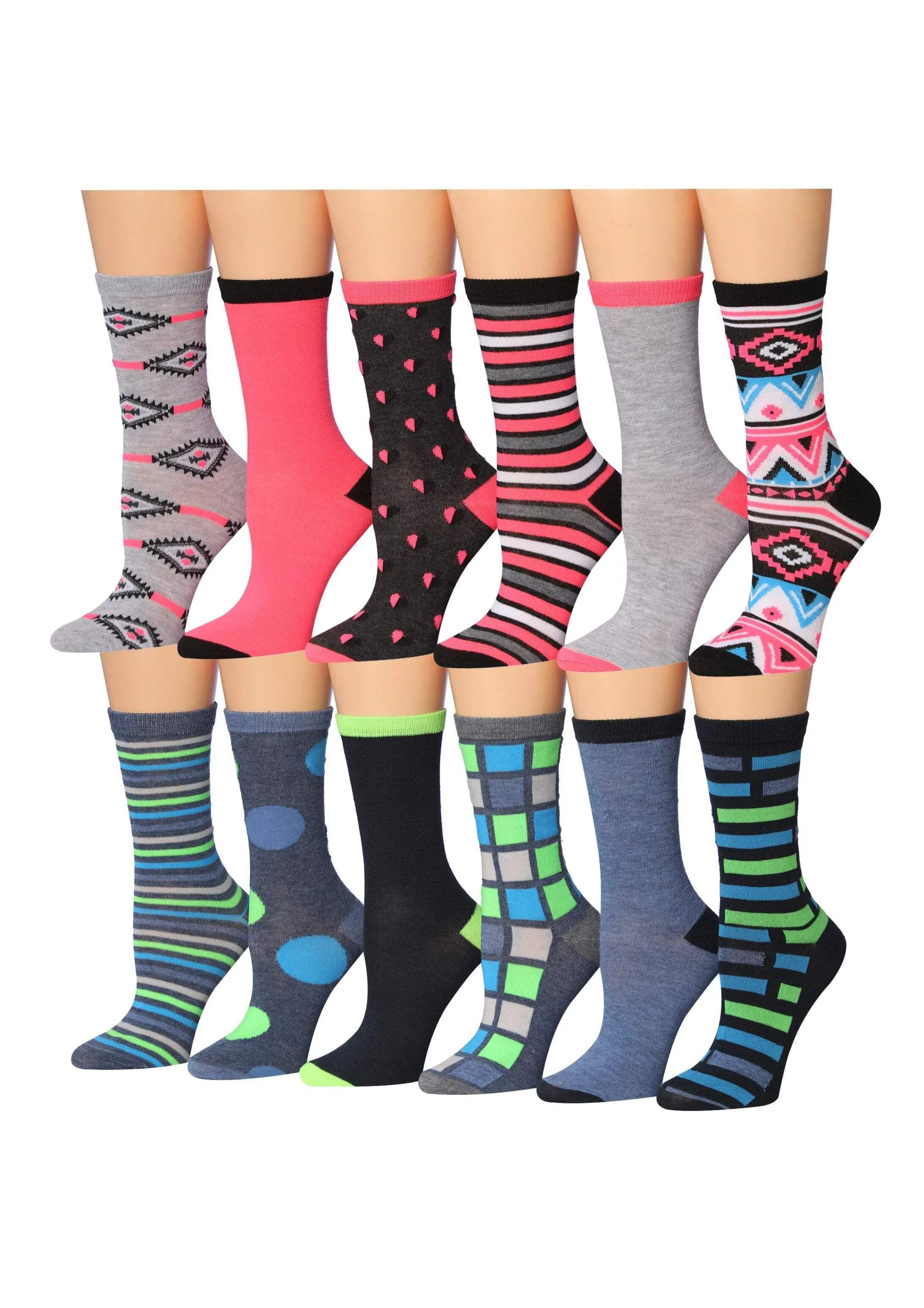 Colorfut Women's 12 Pairs Colorful Crew Socks, Soft Polyester, Fits ...