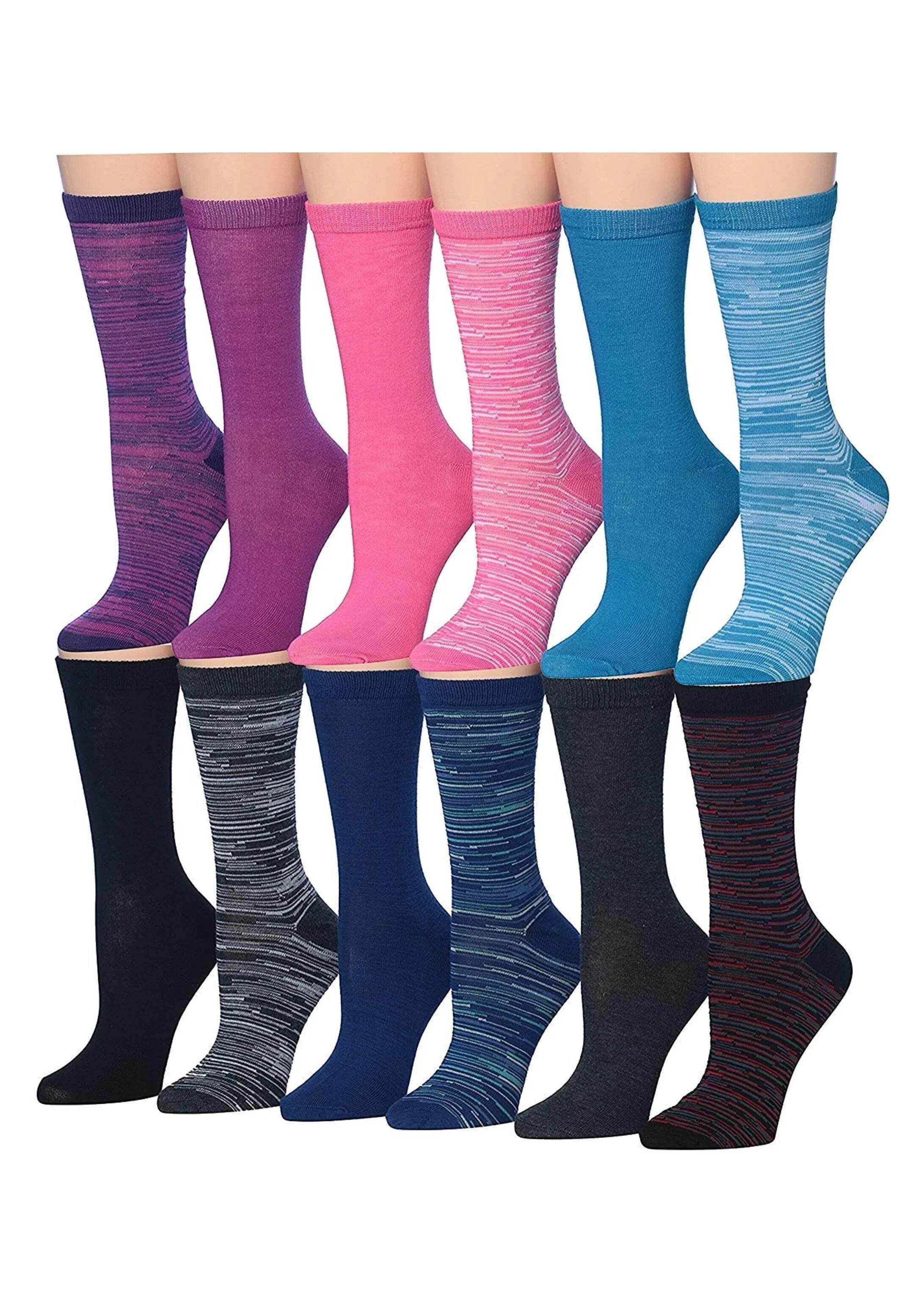Colorfut Women's Crew Socks, 12 Pairs, Colorful Patterned, Polyester ...