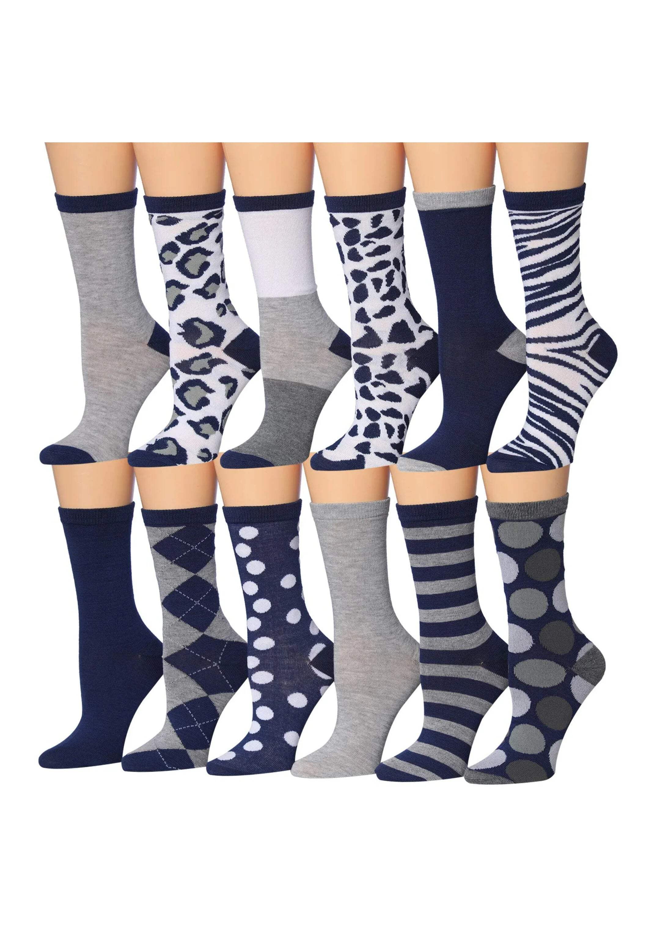 Colorfut Women's 12 Pairs Colorful Patterned Crew Socks WC80-AB ...