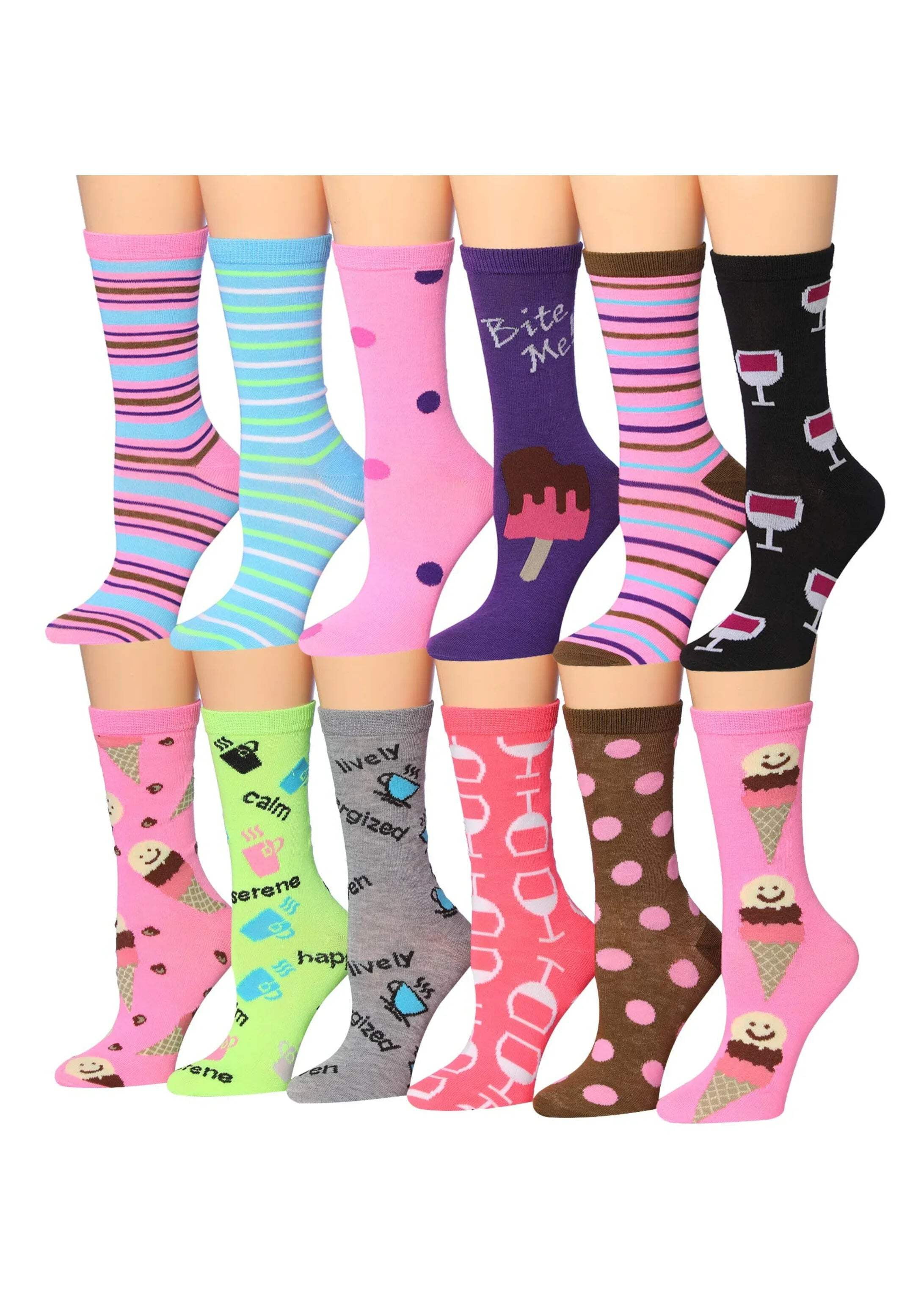 Colorfut Women's 12 Pairs Colorful Patterned Crew Socks WC98-AB ...