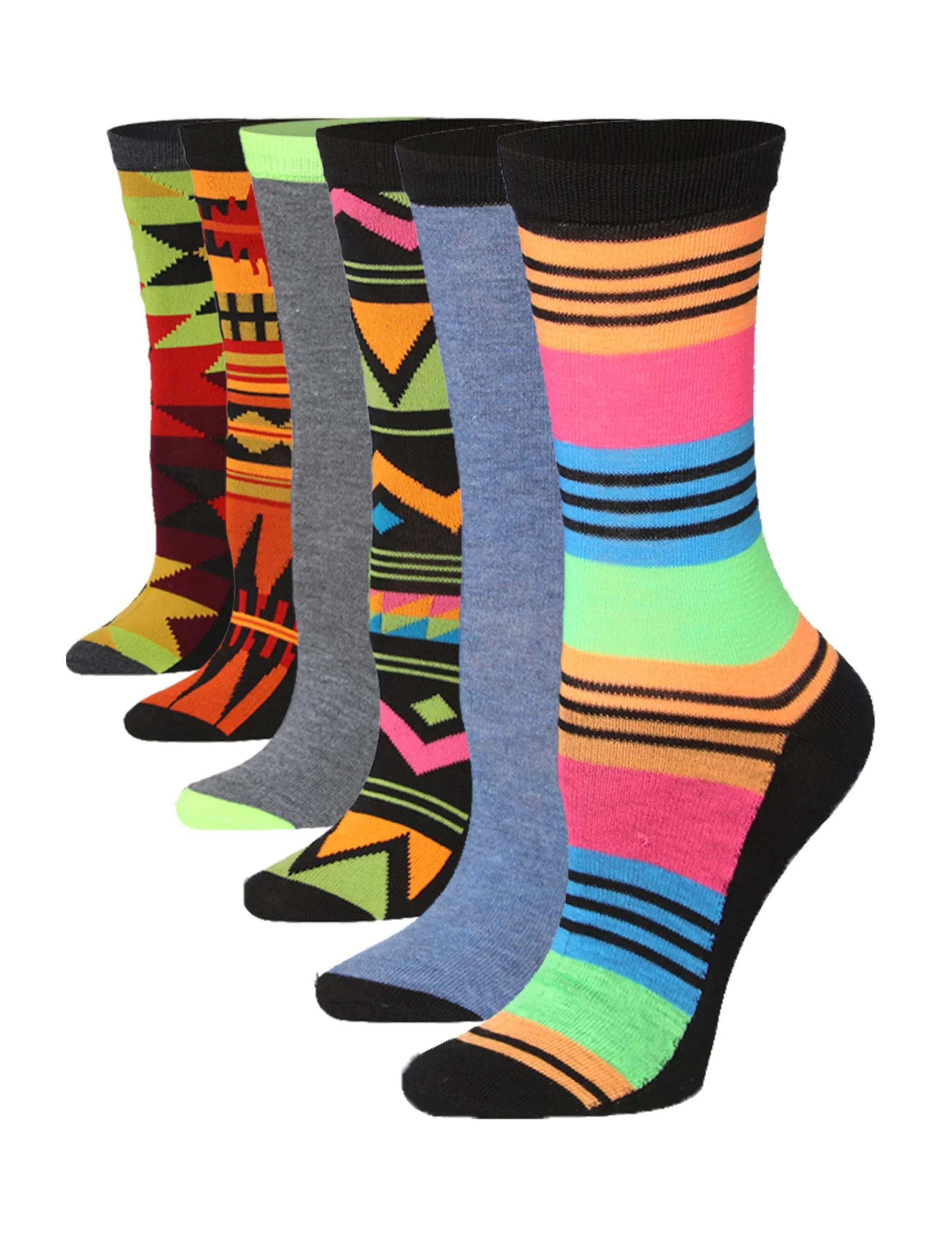 Colorfut Women's 6-Pairs Colorful Funky Patterned Crew Dress Socks WC30 ...
